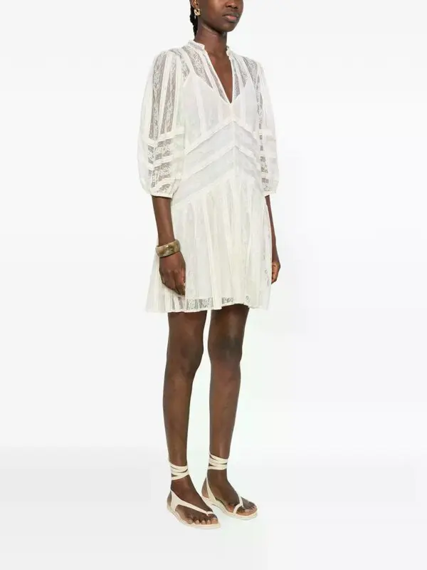 TWINSET Short Striped Lace Dress - Neutrals