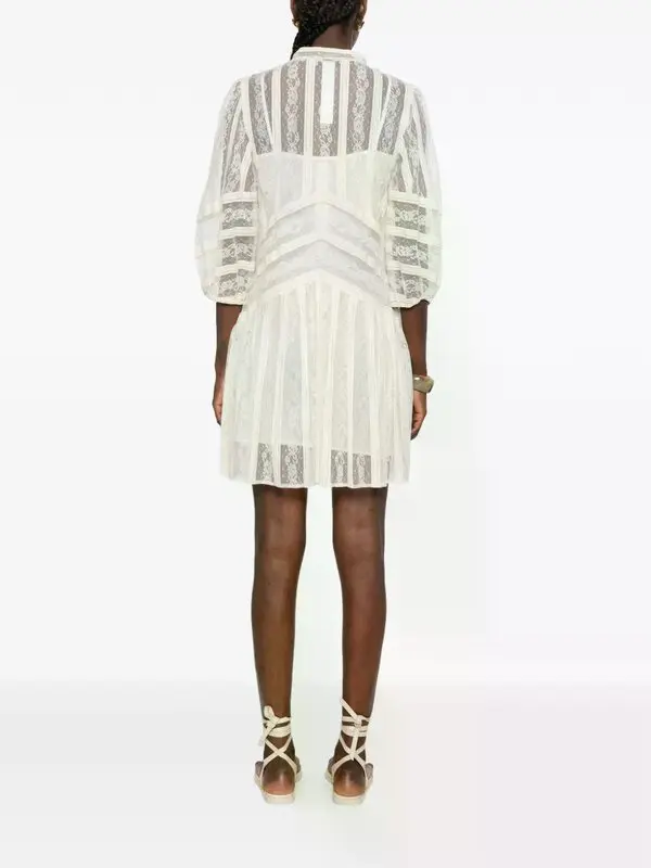 TWINSET Short Striped Lace Dress - Neutrals