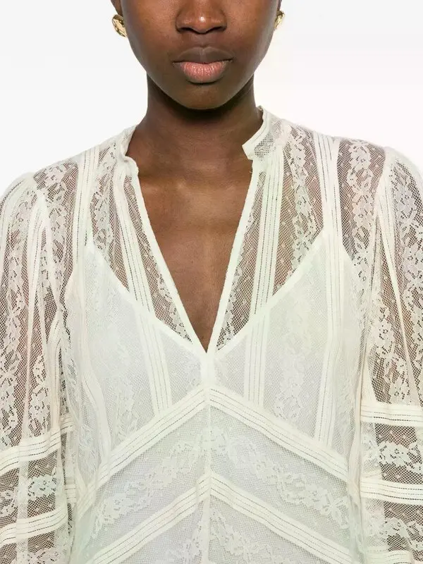 TWINSET Short Striped Lace Dress - Neutrals