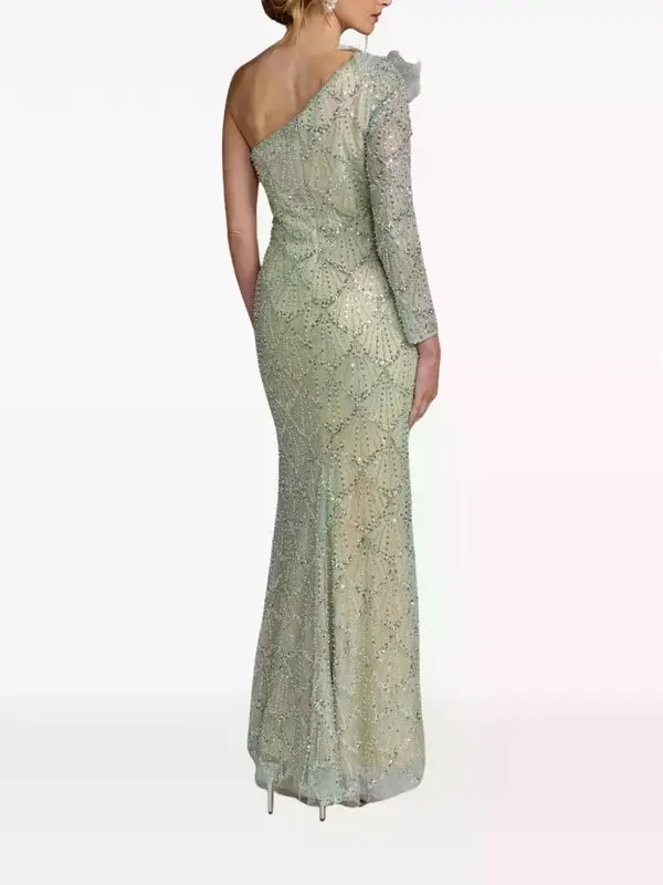 Mac Duggal Flower-embellished One-shoulder Maxi Dress - Neutrals