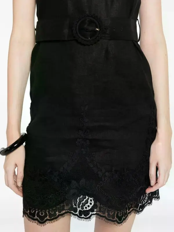 TWINSET Short Linen Dress With Lace Trim - Black