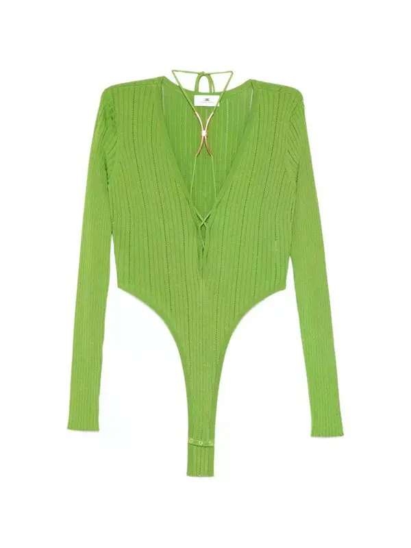 Elisabetta Franchi Ribbed V-neck Bodysuit - Green