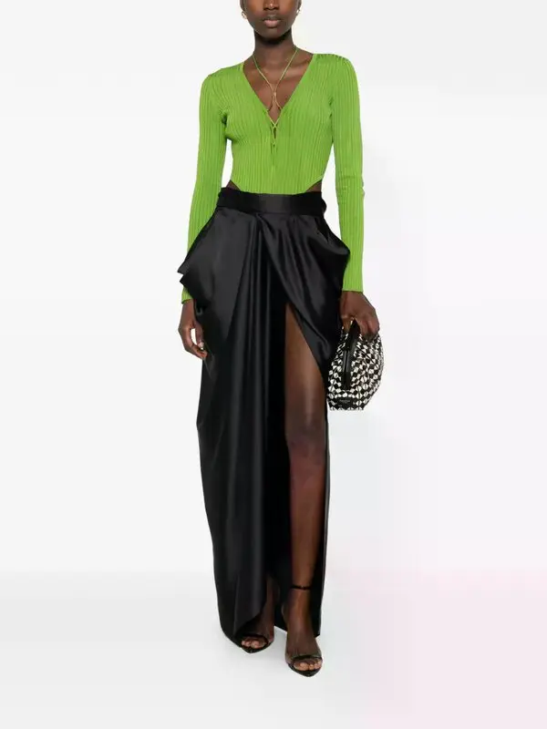 Elisabetta Franchi Ribbed V-neck Bodysuit - Green