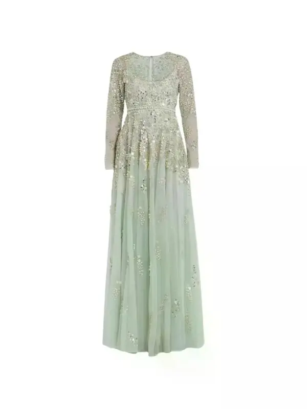 Mac Duggal Long-sleeve Pearl-embellished Maxi Dress - Green