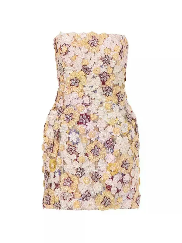 Costarellos Sirra Beaded Floral Strapless Mini Dress