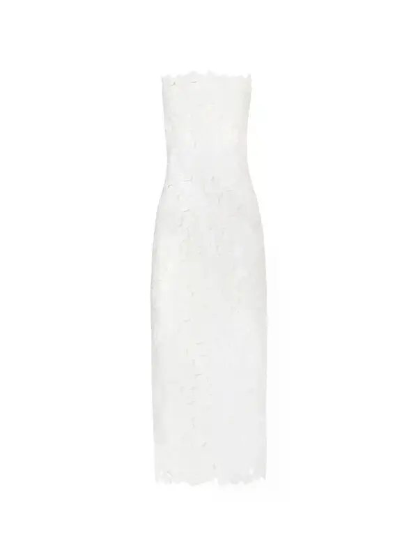Costarellos Astelle Floral-cut Strapless Midi Dress - White