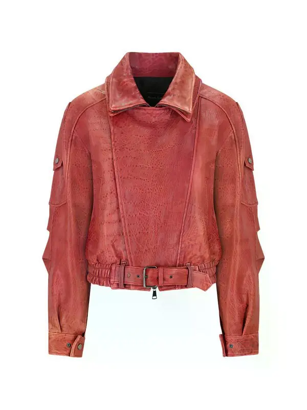 Alessandra Rich Belted Leather Jacket - Red