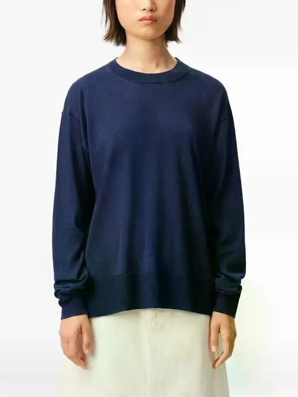 Ami De Coeur Crewneck Sweater In Extrafine Wool And Silk Blend - Blue