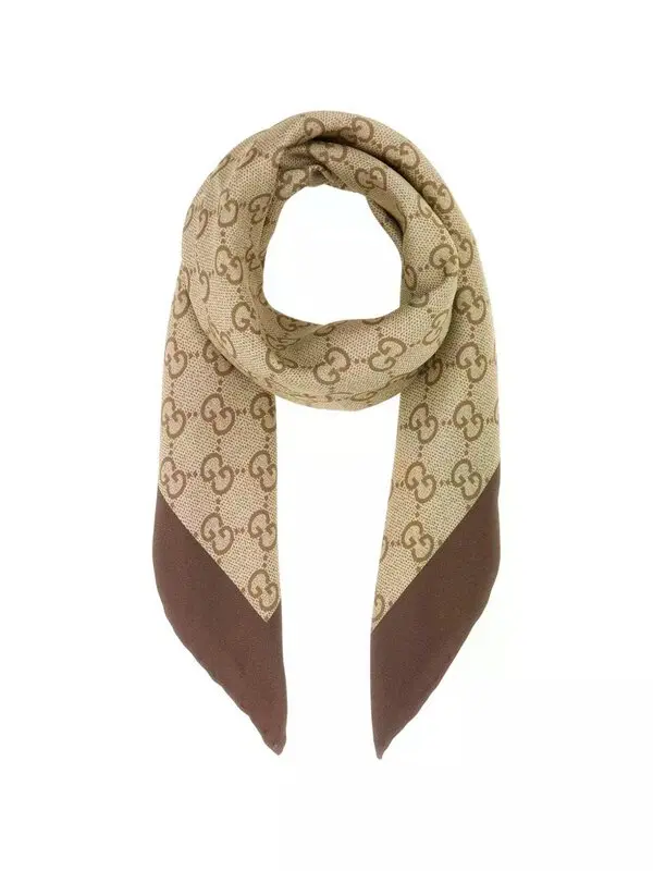 Gucci Gg Print Silk Scarf - Neutrals