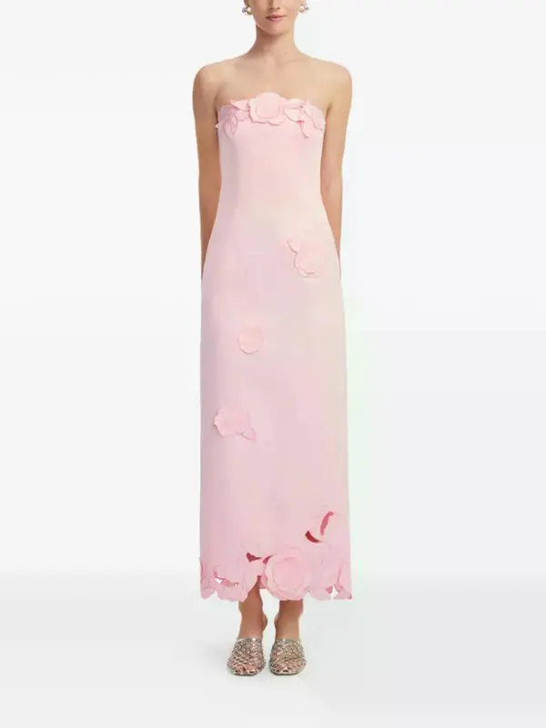 LEO LIN Floral Appliqué Strapless Dress - Pink