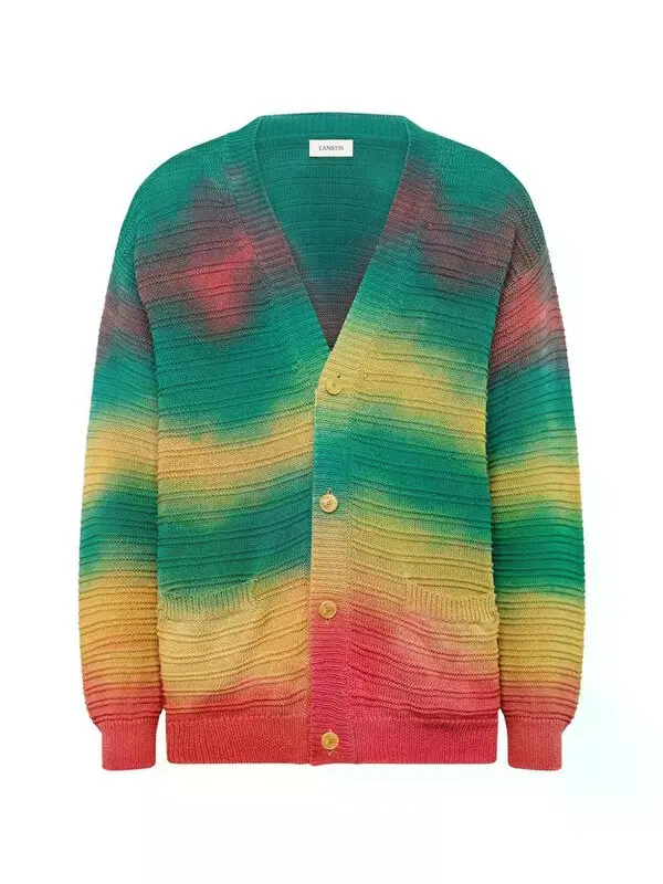 LANEUS Oversized Textured Knit Cardigan - Green