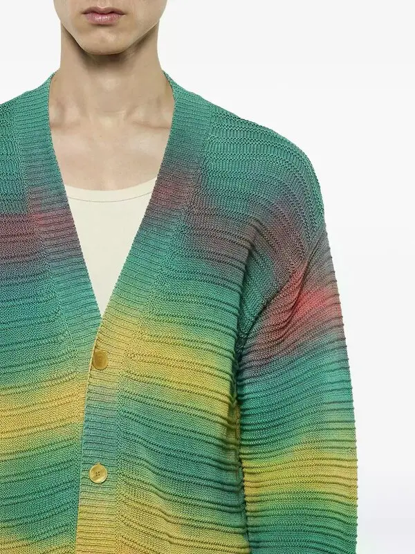 LANEUS Oversized Textured Knit Cardigan - Green