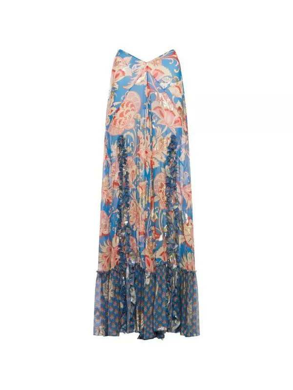 Etro Floral-print Maxi Skirt With Ruffle Trim - Blue