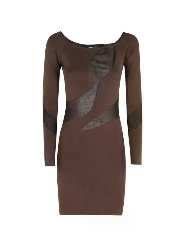 Federica Tosi Sheer Panel Fitted Dress - Brown
