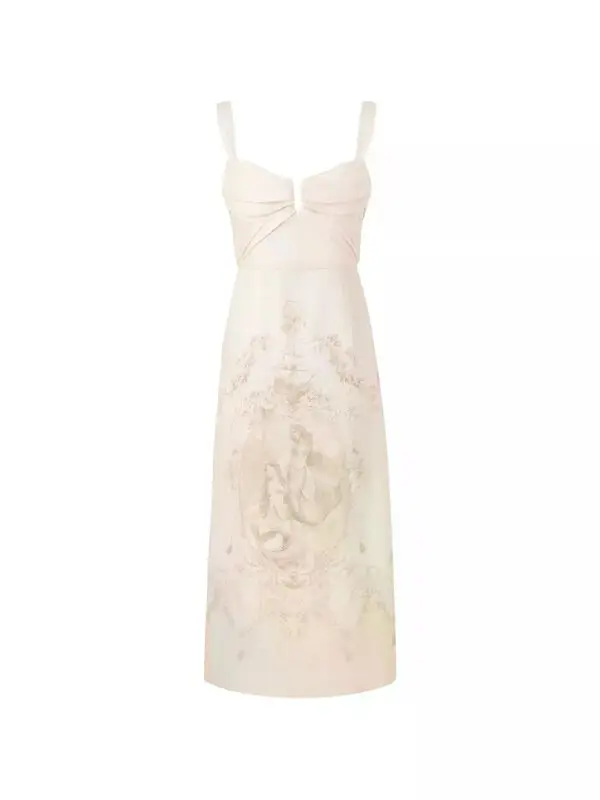 Zimmermann Drape Mermaid-print Midi Dress - Neutrals