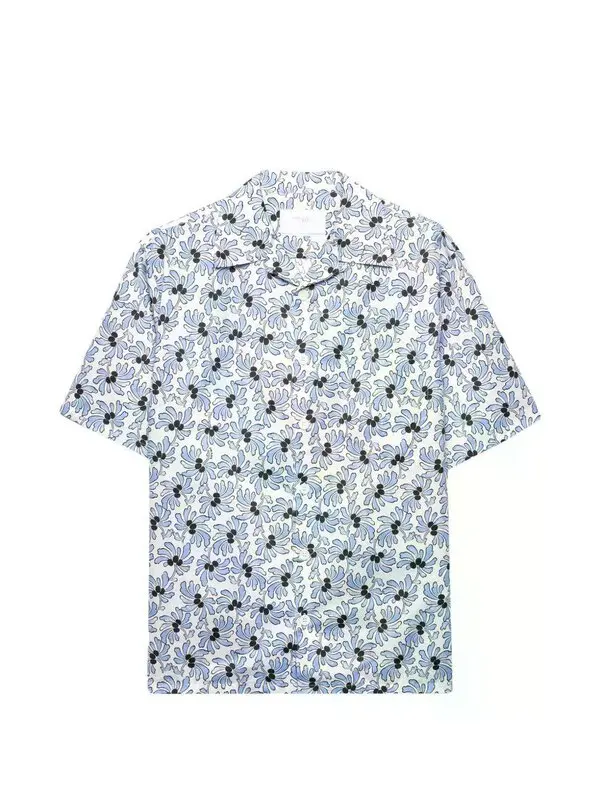 Prada Printed Cotton Blend Bowling Shirt - White