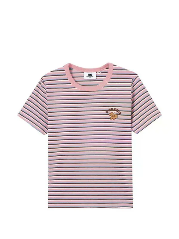 CHOCOOLATE Embroidered-detail Striped Cotton T-shirt - Pink