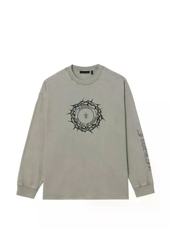 FIVE CM Long-sleeve Graphic-print Cotton T-shirt - Grey