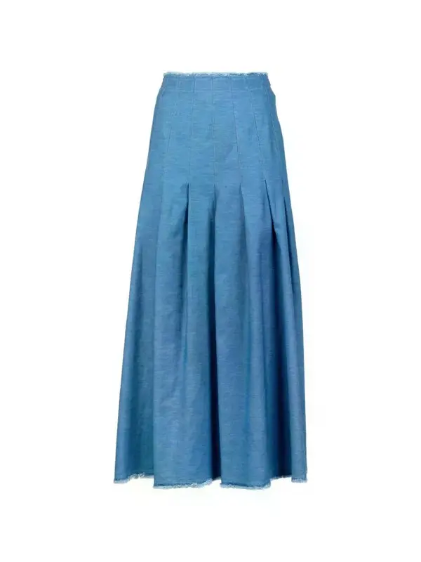 VIA MASINI 80 Pleated Frayed-hem Midi Skirt - Blue