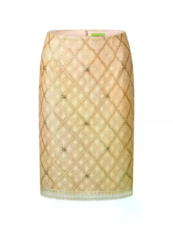 Shanghai Tang Embellished Checked Skirt - Neutrals