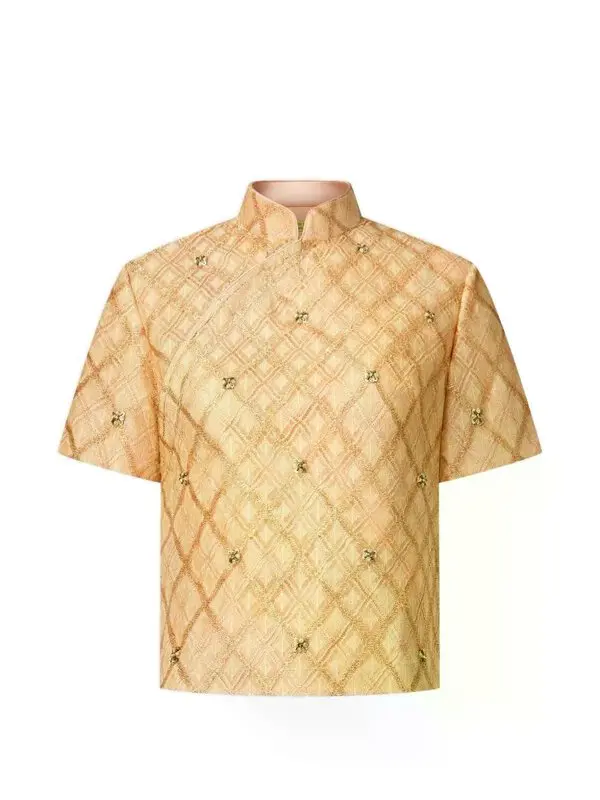 Shanghai Tang Qipao Latticework Embellished Top - Neutrals