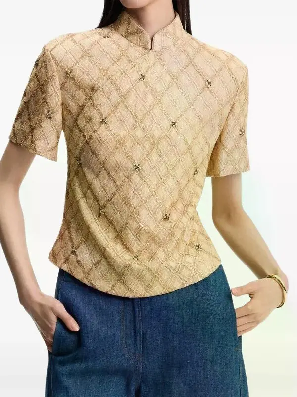 Shanghai Tang Latticework Embellished Top - Neutrals
