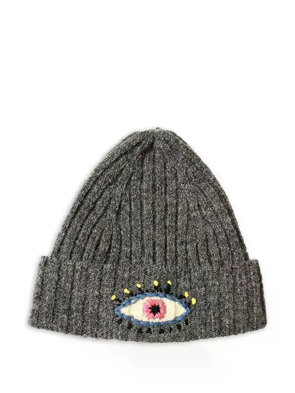 Kapital 5g Embroidered-detail Wool Knit Beanie - Grey