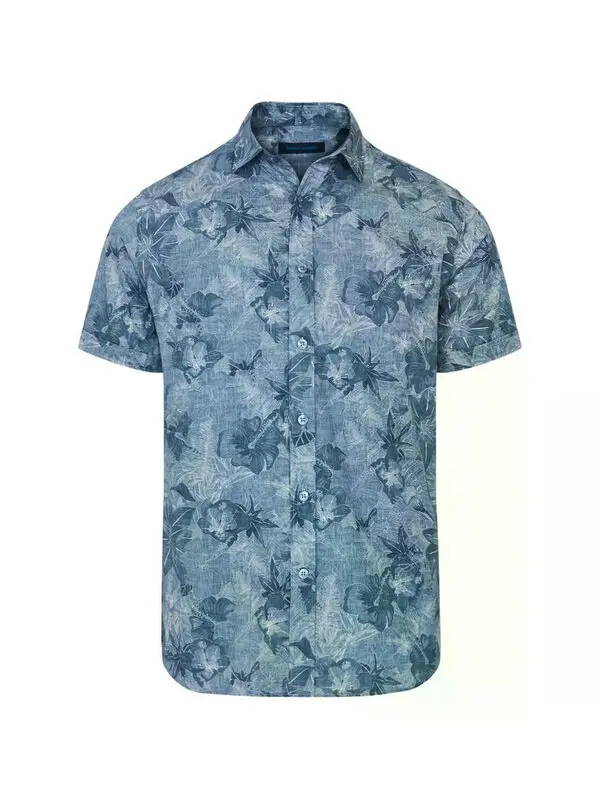 PATRICK ASSARAF Floral-print Short-sleeve Shirt - Blue
