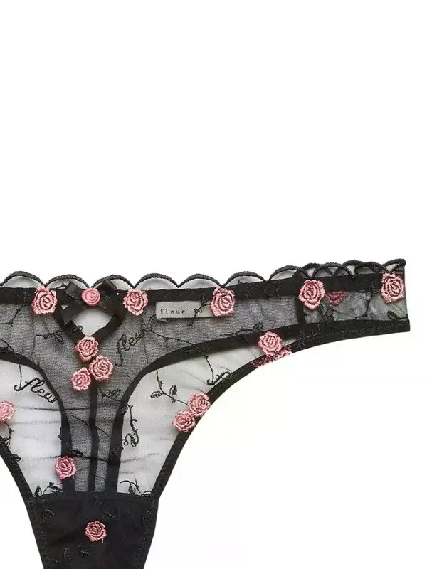 FLEUR DU MAL Rose-embroidery Mesh Thong