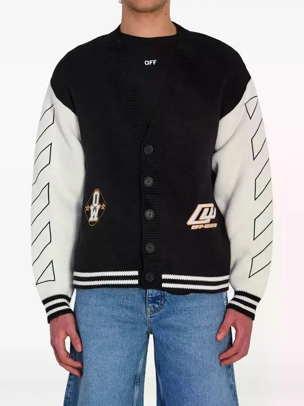 Off-White Ribbed Embroidery Varsity Cardigan - Black