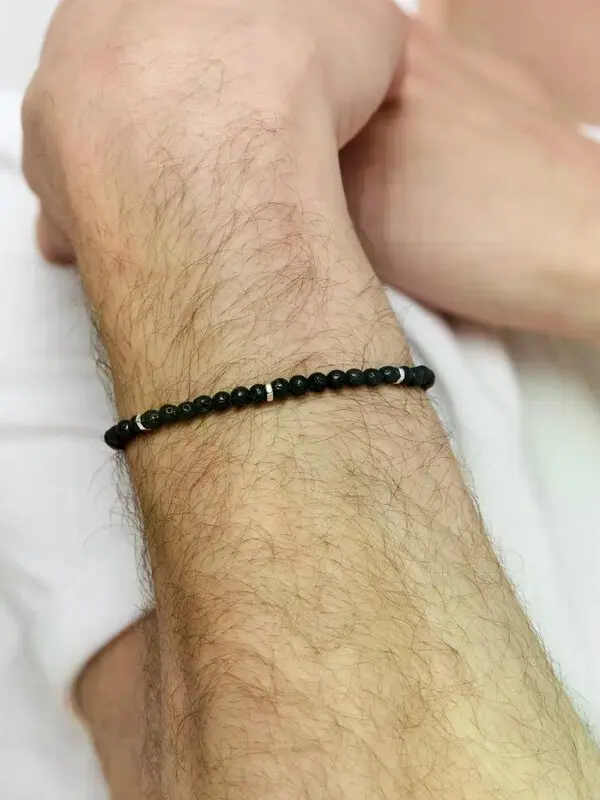 Mateo Hex Nut Lava Rock Bead Bracelet - Black