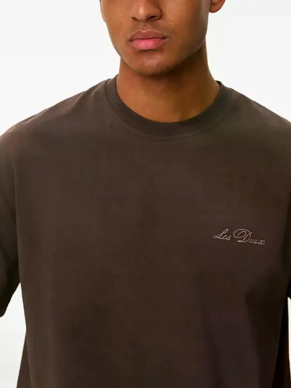 LES DEUX Crew Cotton T-shirt - Brown