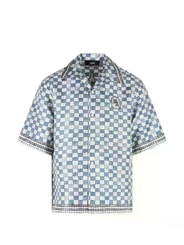 Amiri Checkered Logo-detail Printed Shirt - Blue