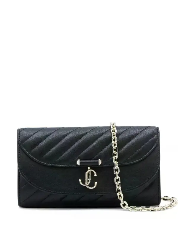 JIMMY CHOO Chevron Chain Leather Shoulder Bag - Black
