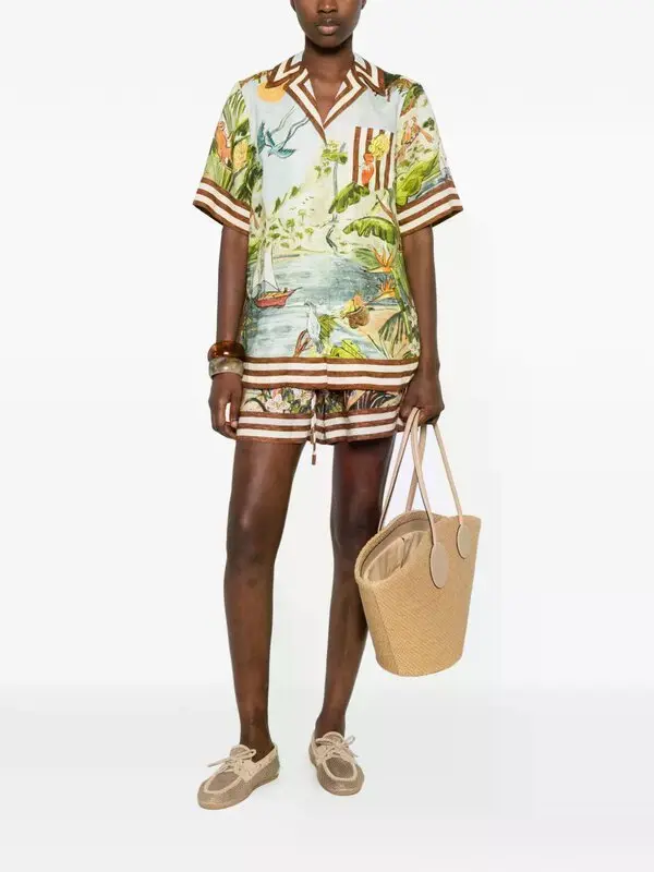 ALEMAIS Printed Shirt With Striped Trim - Blue