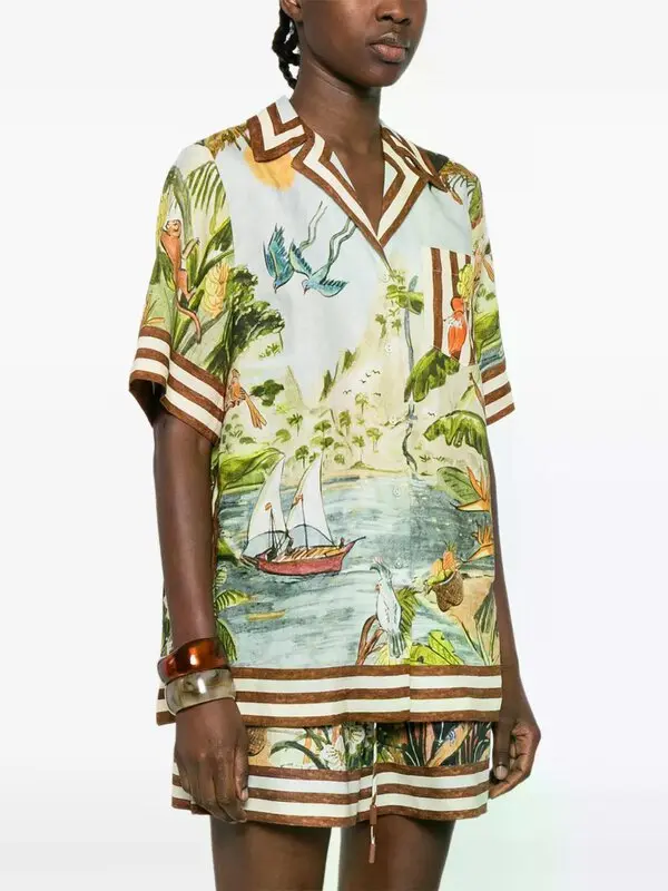 ALEMAIS Printed Shirt With Striped Trim - Blue
