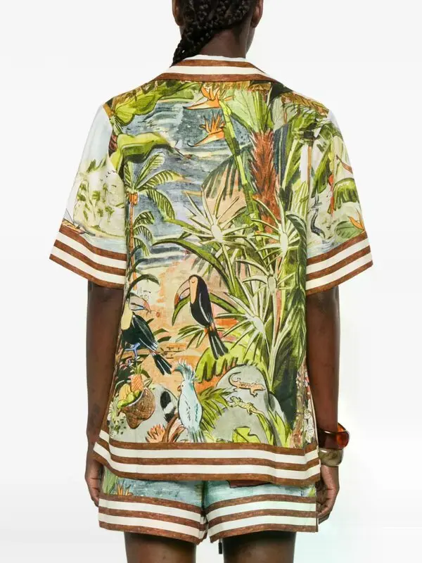 ALEMAIS Printed Shirt With Striped Trim - Blue
