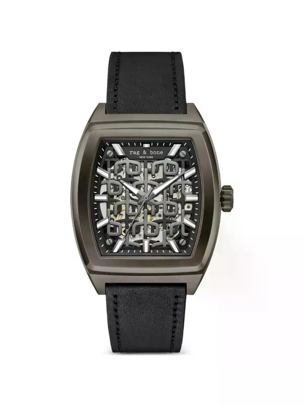 RAG & BONE WATCHES Skeleton Tonneau 41mm Watch - Black