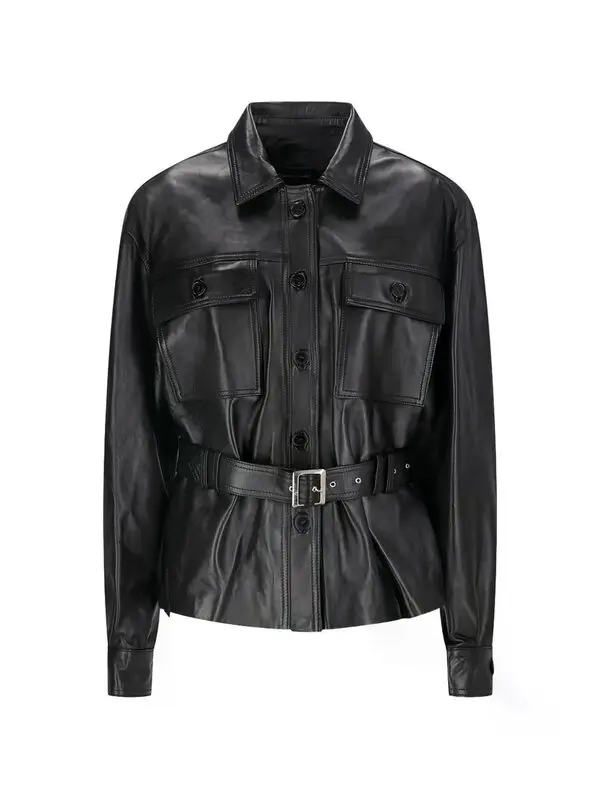 Alessandra Rich Belted Leather Jacket - Black