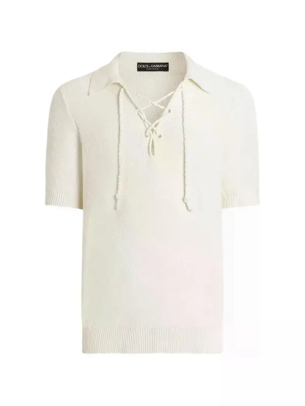 Dolce & Gabbana Lace-up Polo Shirt - Neutrals