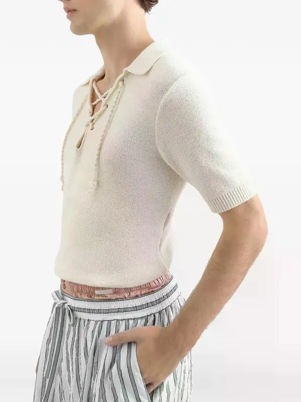 Dolce & Gabbana Lace-up Polo Shirt - Neutrals