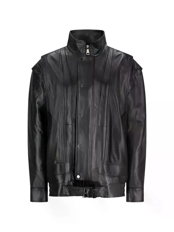 Alessandra Rich Removable-sleeve Leather Bomber Jacket - Black
