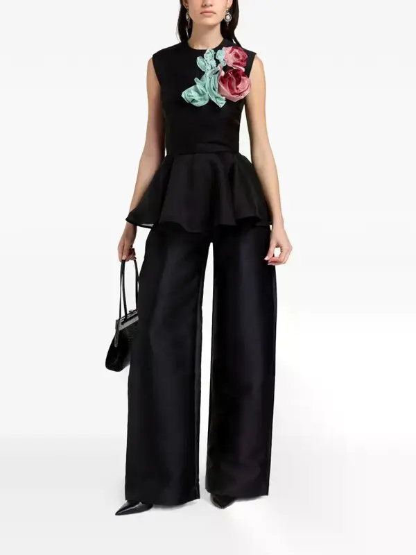 MARQUES' ALMEIDA Floral-appliqué Peplum Top - Black