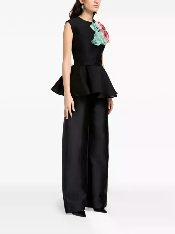 MARQUES' ALMEIDA Floral-appliqué Peplum Top - Black