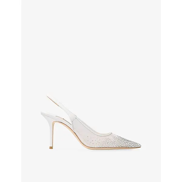JIMMY CHOO Love Slingback 85 Mesh Pumps - White/crystal
