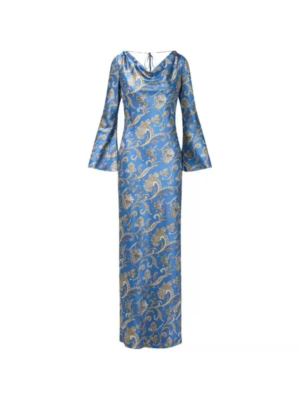 Veronica Beard Ember Bell Sleeve Floral Maxi Dress - Blue