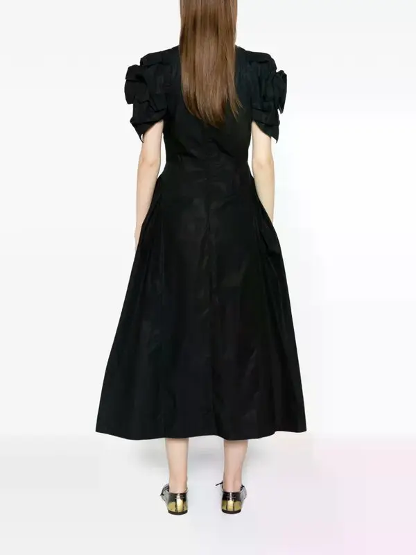 Simone Rocha Rose Puff-sleeve Midi Dress - Black