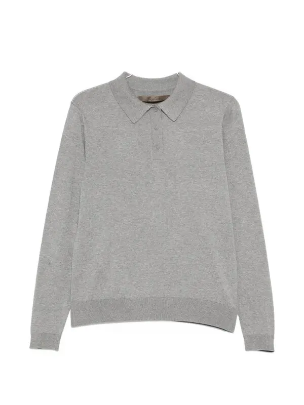 Enza Costa Fine-knit Polo Top - Grey