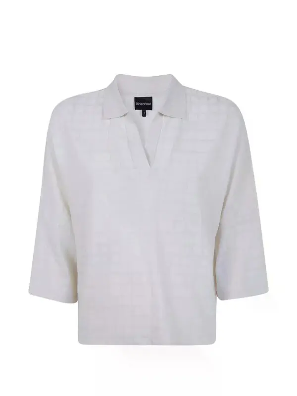 Emporio Armani V-neck Check Top - White