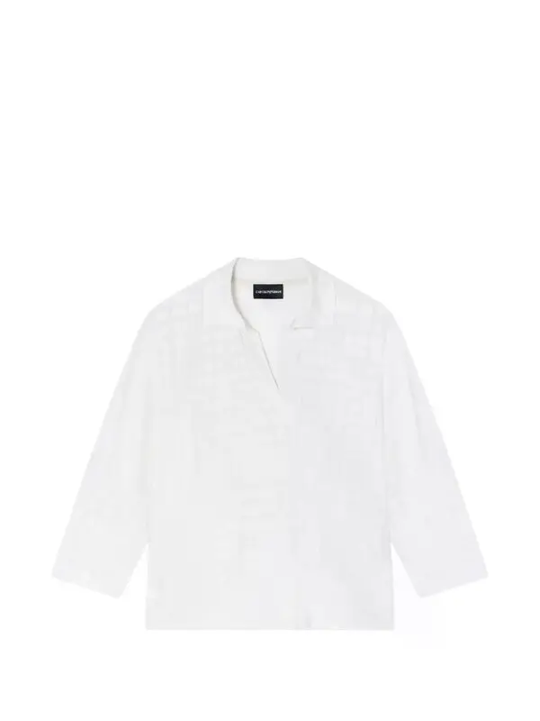 Emporio Armani V-neck Check Top - White